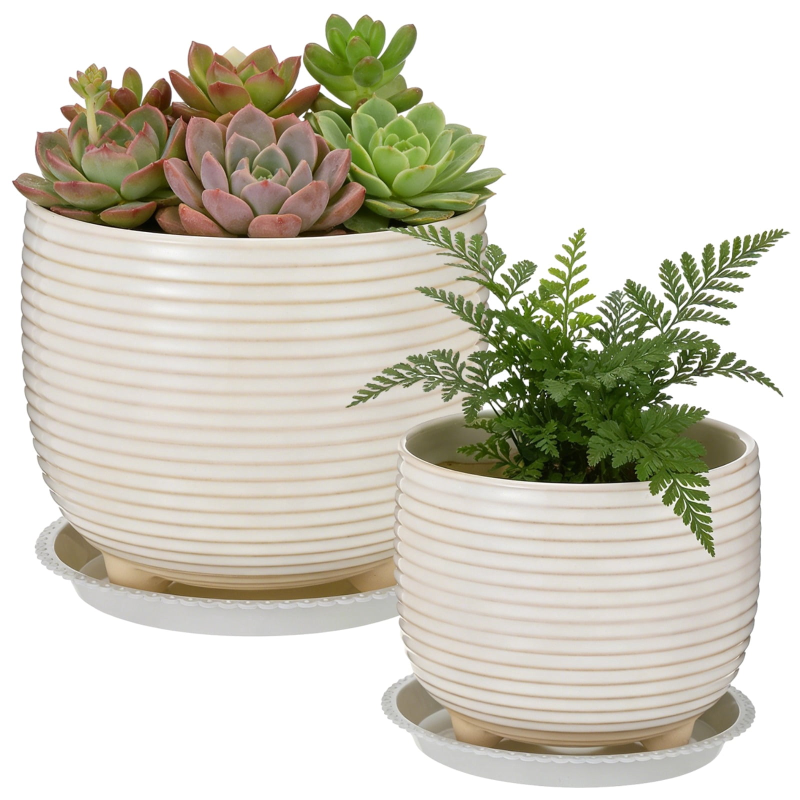 2 Pcs Ceramic Plant Pots, Indoor Footed Flower Pots with Drainage Hole ...