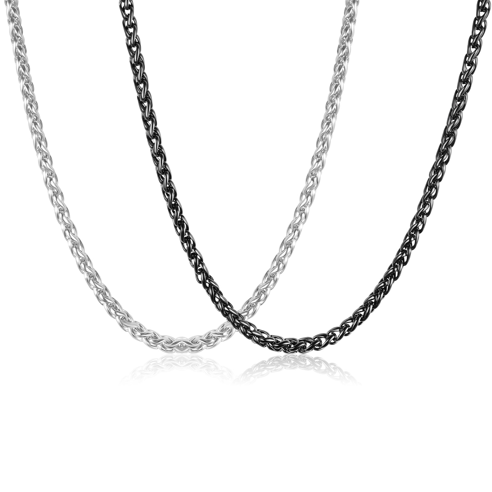 2 Pcs Chain Necklace for Men Women, 3mm Stainless Steel Black Silver ...