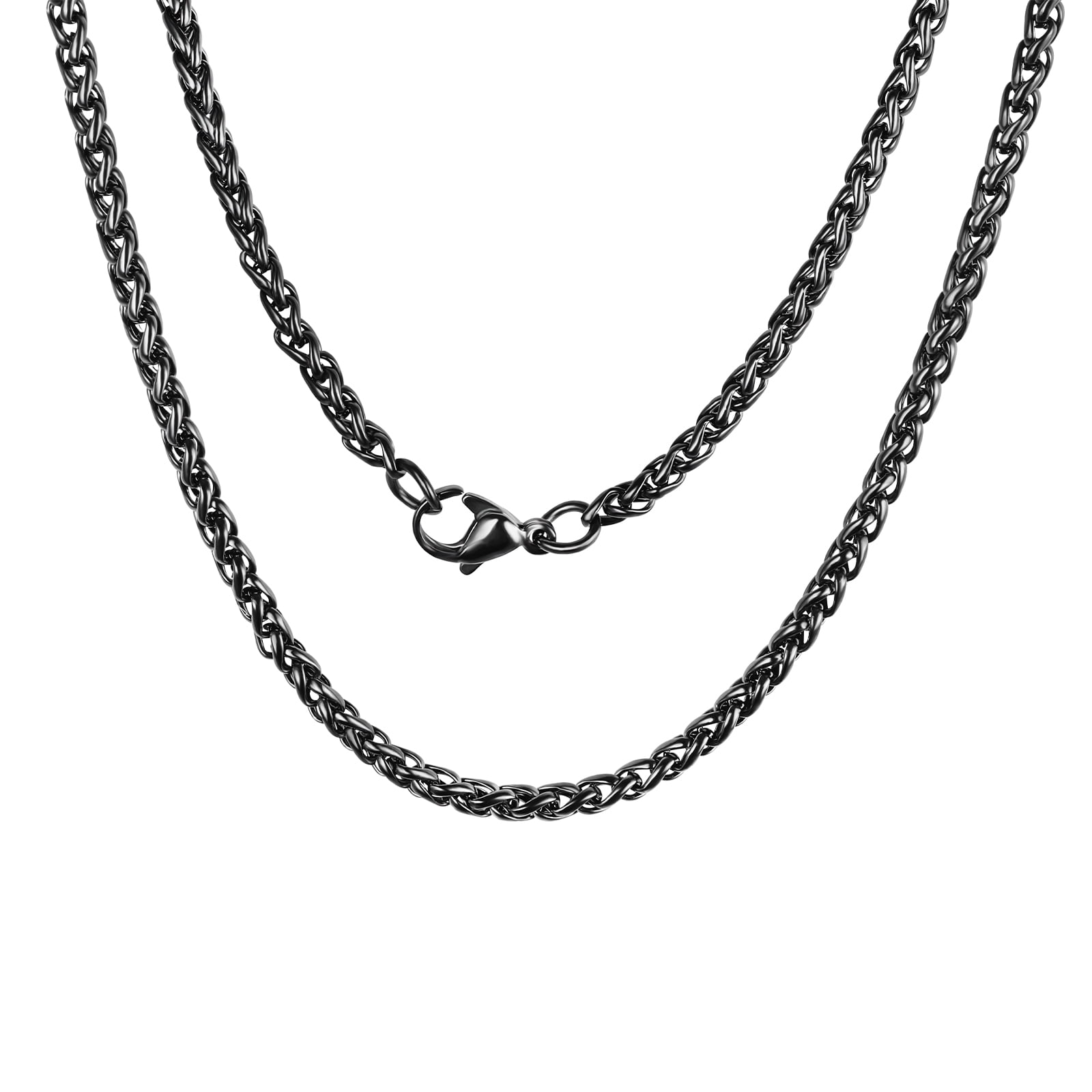 2 Pcs Chain Necklace for Men Women, 3mm Stainless Steel Black Wheat ...
