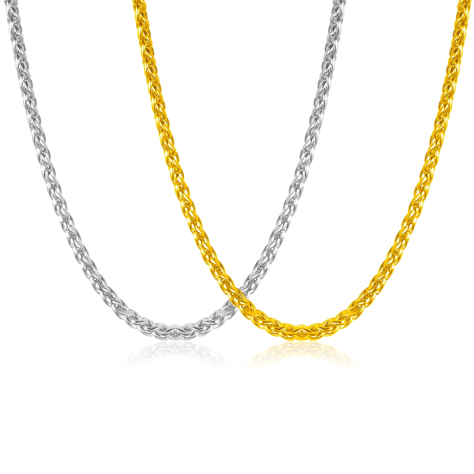 2 Pcs Chain Necklace for Men Women, 3mm Stainless Steel Gold Silver ...