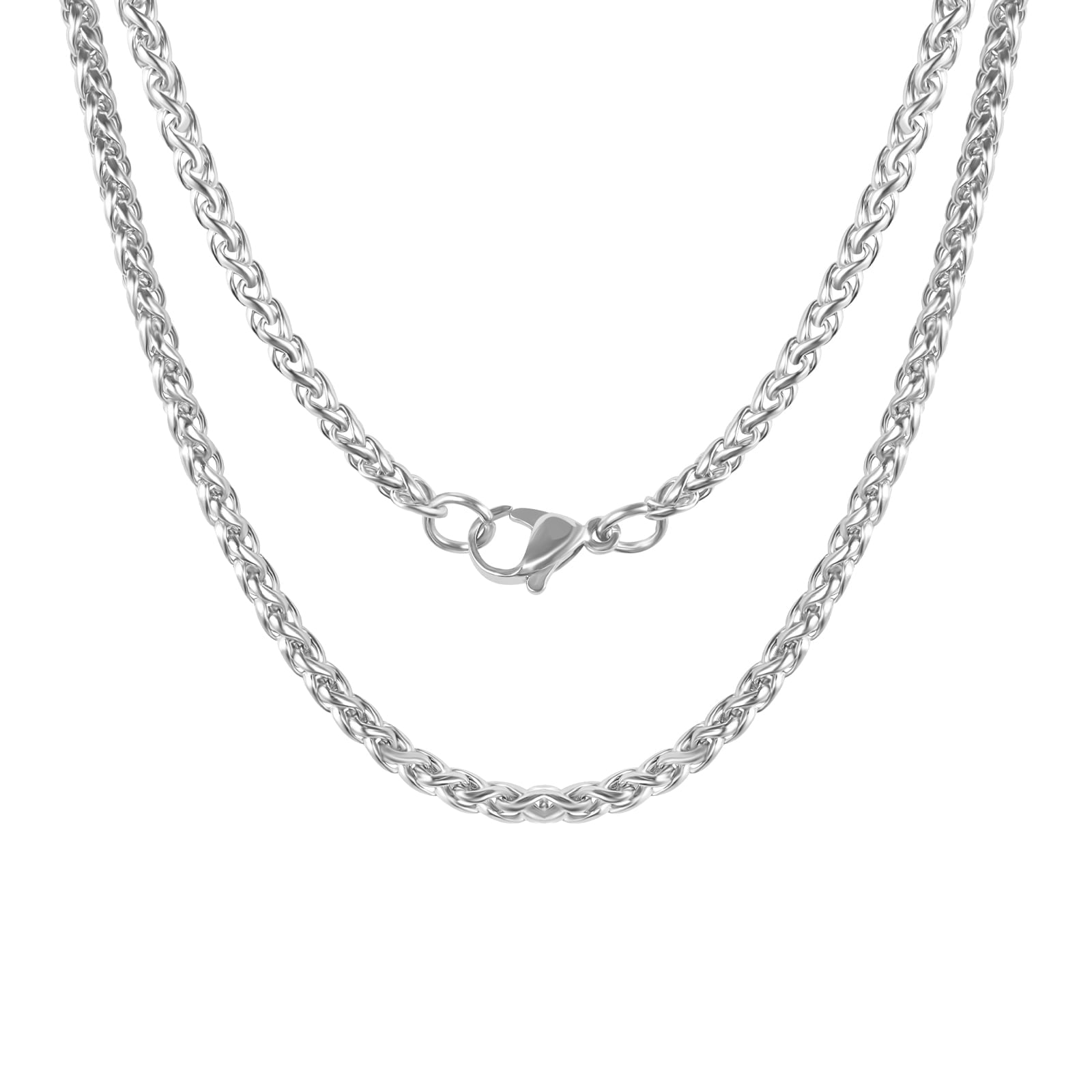 2 Pcs Chain Necklace for Men Women Boy Kid, 3mm Stainless Steel Silver ...