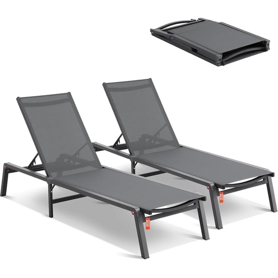 2 Pcs Chaise Lounge Chairs Outdoor, Aluminum Patio Lounge Chair with ...