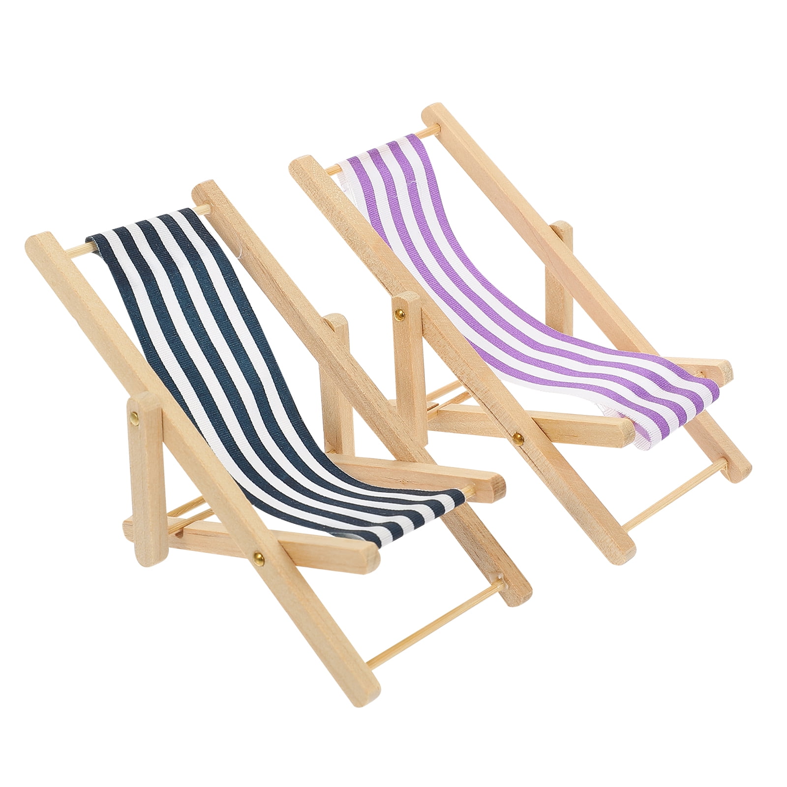 2 Pcs Chaise Lounge Wooden Playset Miniature Beach Chair Doll Furniture ...