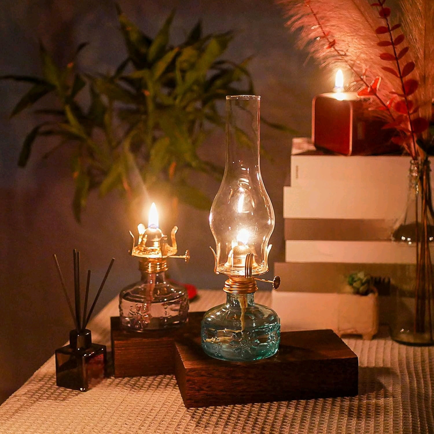 2 Pcs Chamber Oil Lamp Blue Vintage Glass Clear Kerosene Lamp Indoor ...