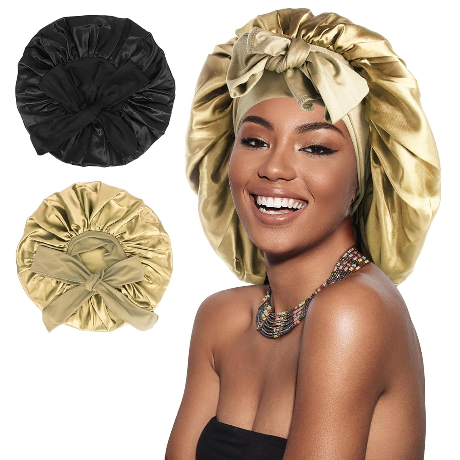 2 Pcs Cheetah-Print Satin Silk Bonnet for Sleeping Women, Large Cute ...