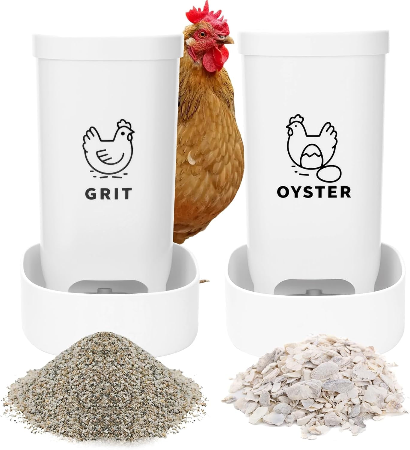 2 Pcs Chicken Grit and Oyster Shell Feeder Set, 7.68 in High Capacity ...