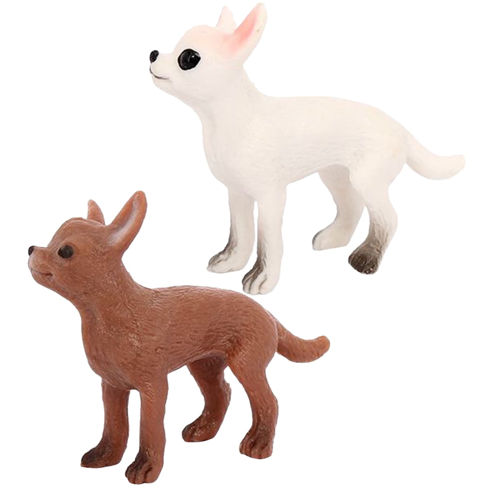 2 Pcs Chihuahua Model Playing Small Dog Figurines Realistic Dog Figures ...