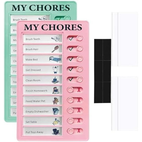 2 Pcs Chore Chart for Kids Multiple Kids Sliding Routine Chart for ...