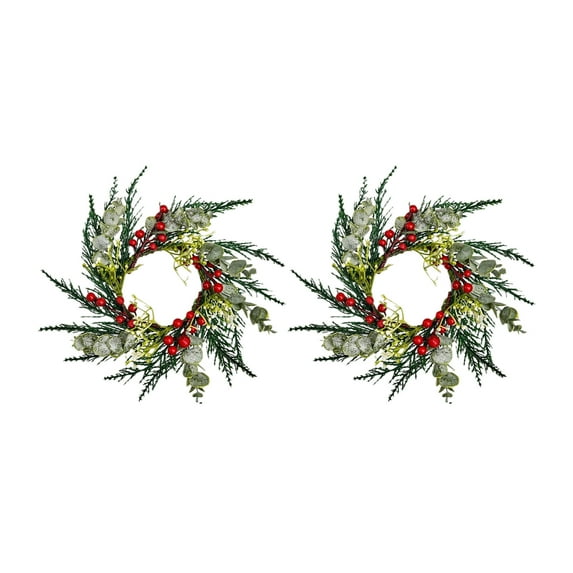 2 Pcs Christmas Candle Rings Wreaths – Mini Cedar Wreaths with Cypress ...