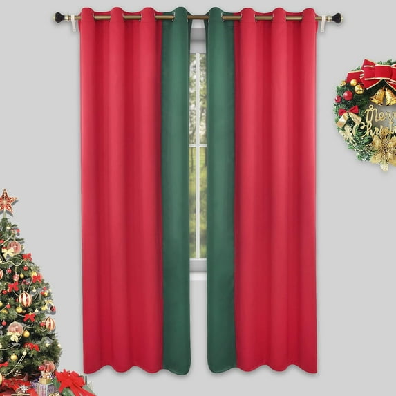 2 Pcs Christmas Curtains 84 Inch Long Room Darkening Holiday Decorative ...
