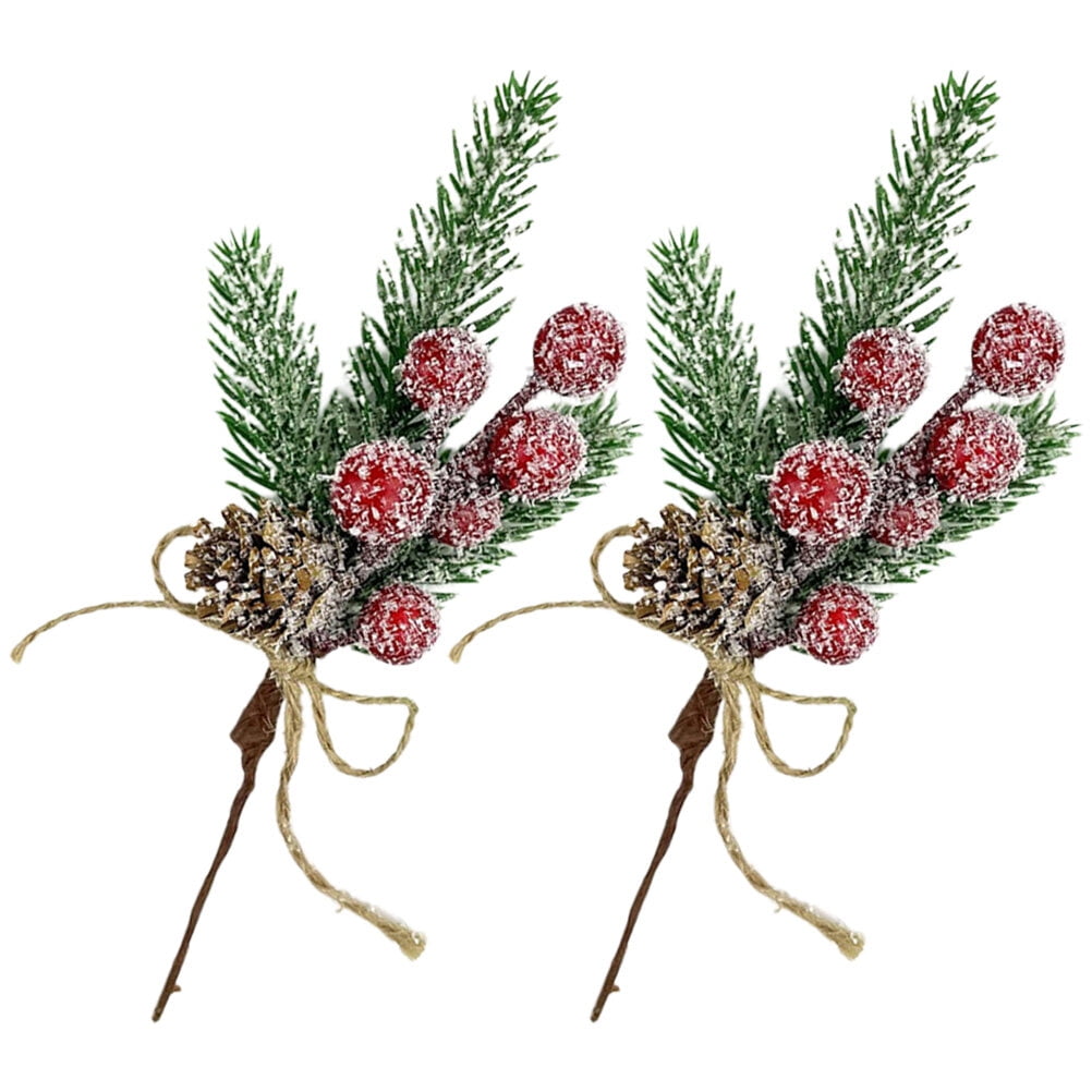 2 Pcs Christmas Decorations Artificial Holly Berries Tree Red Plastic ...