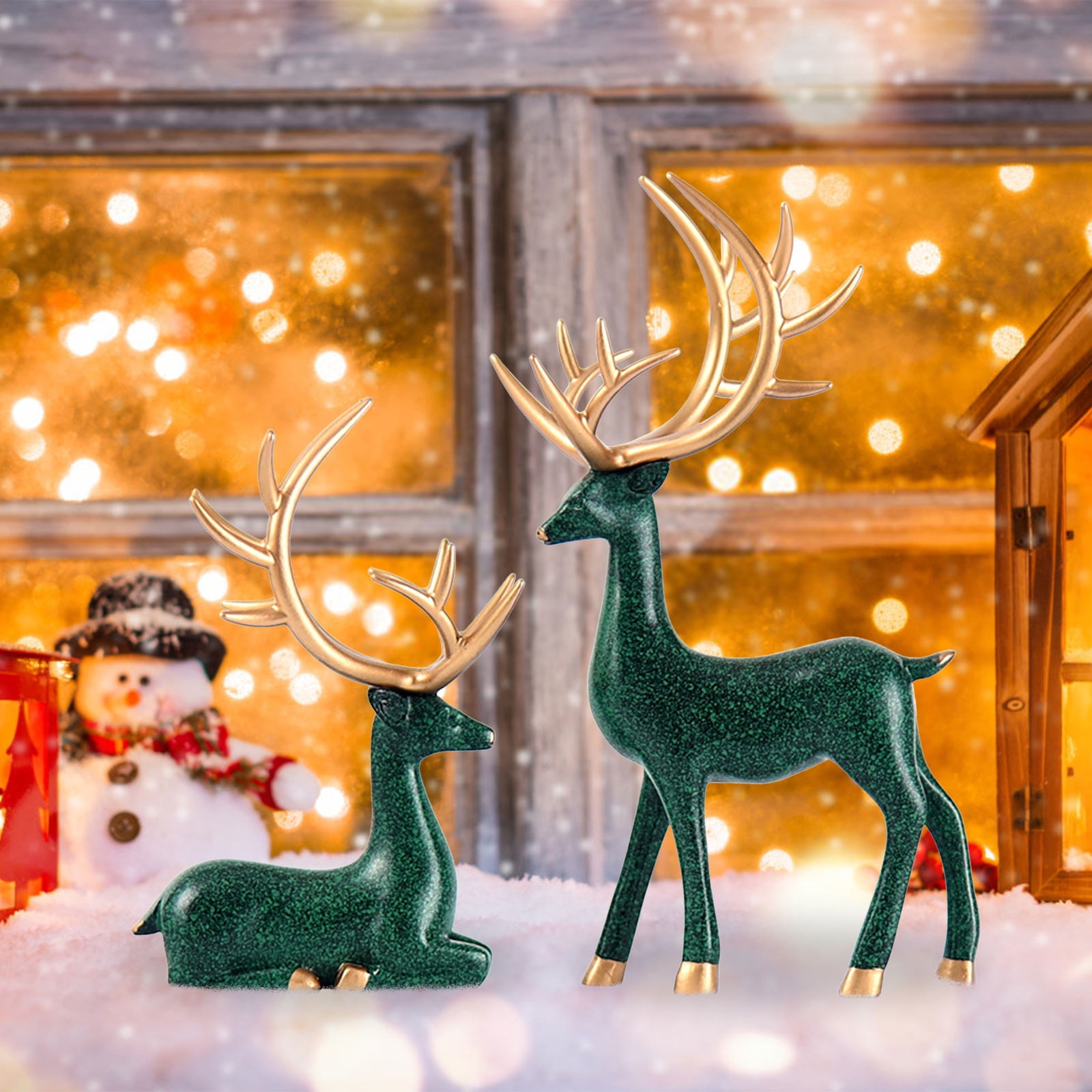 2 Pcs Christmas Deer Sculpture Decorations Small Reindeer Figurines ...