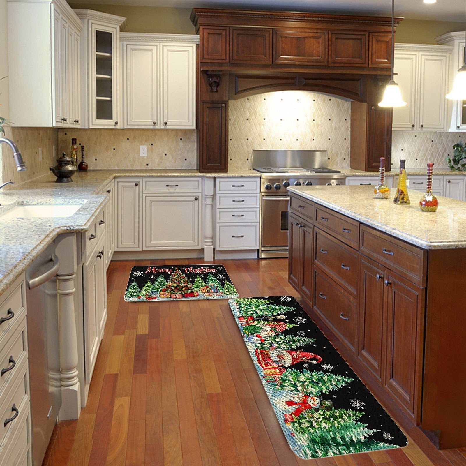 2 Pcs Christmas Kitchen Rugs And Mats For Floor Non-Slip Backing Mat ...