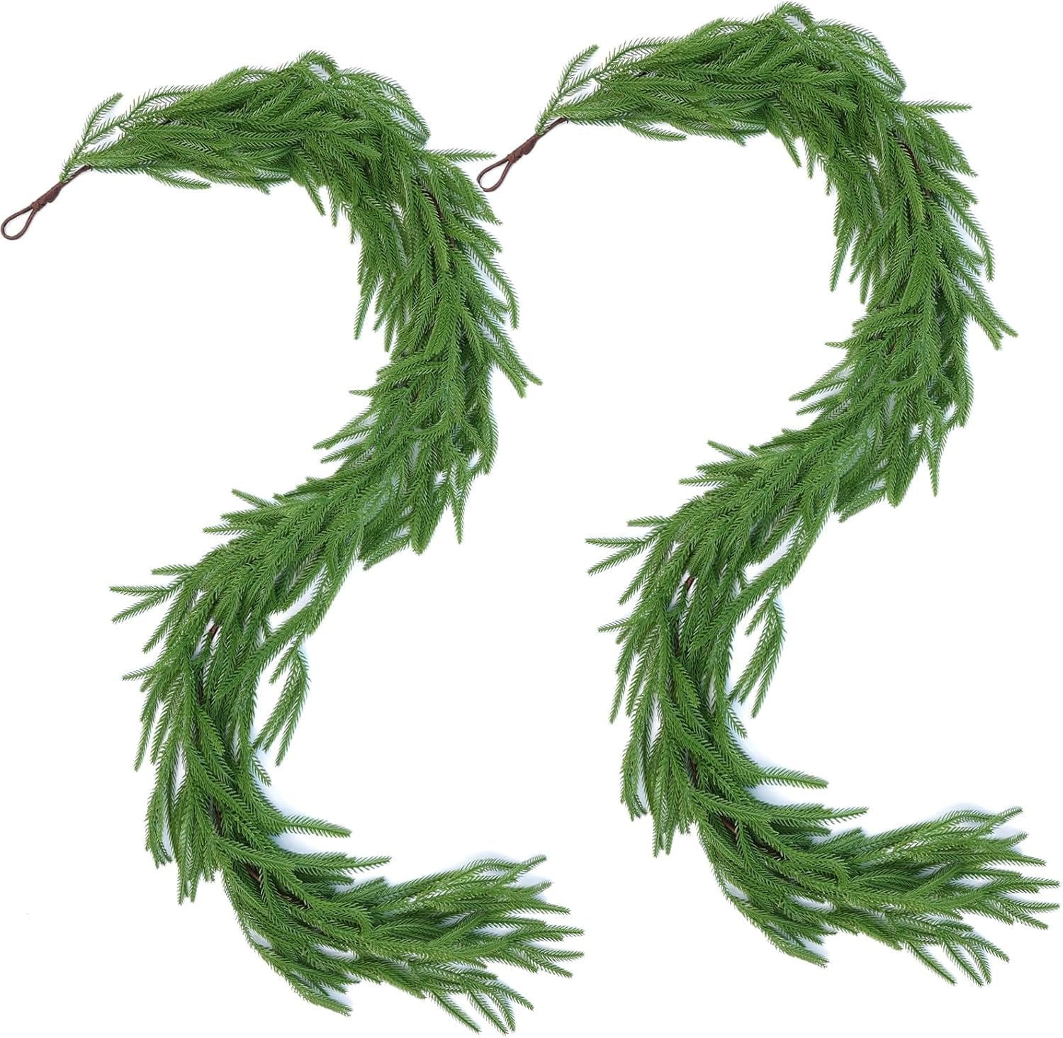2 Pcs Christmas Norfolk Pine Garland - 6 Ft 3 Fork Dense Real Touch ...