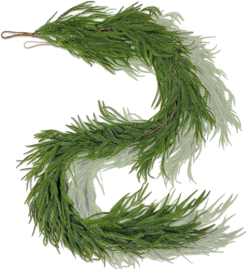2 Pcs Christmas Norfolk Pine Garland, 6 Ft Real Touch Garlands Ornament ...