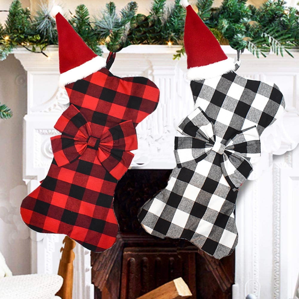 2 Pcs Christmas Pet Dog Stockings Christmas Buffalo Plaid Stockings Red ...