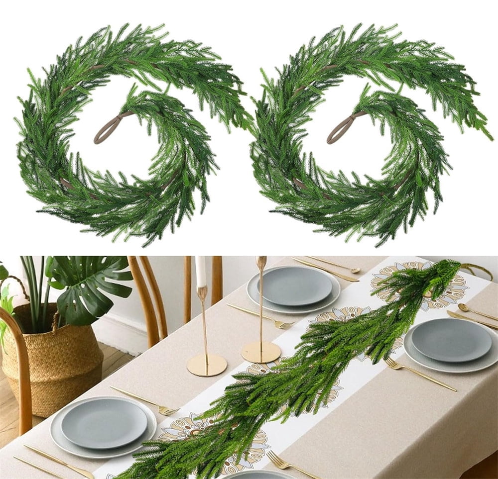 2 Pcs Christmas Real Touch Plastic Pine Garlands,59Inch Greenery ...