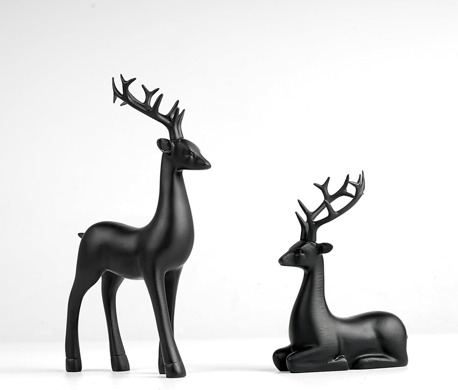 2 Pcs Christmas Reindeer Sculpture, Matte Black Resin Elk Statues for ...