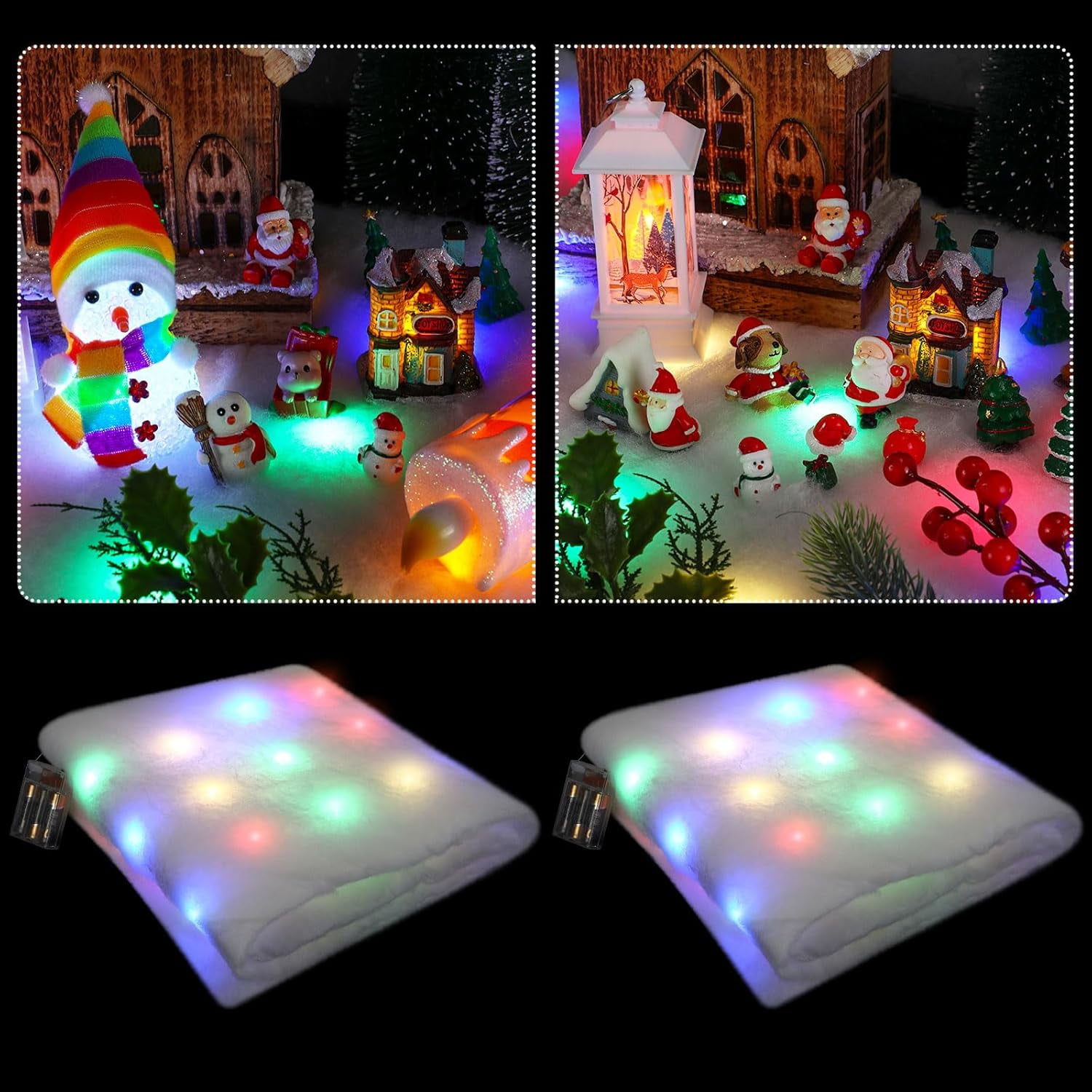 2 Pcs Christmas Snow Blanket with LED Lights Lighted Snow Table Runner ...