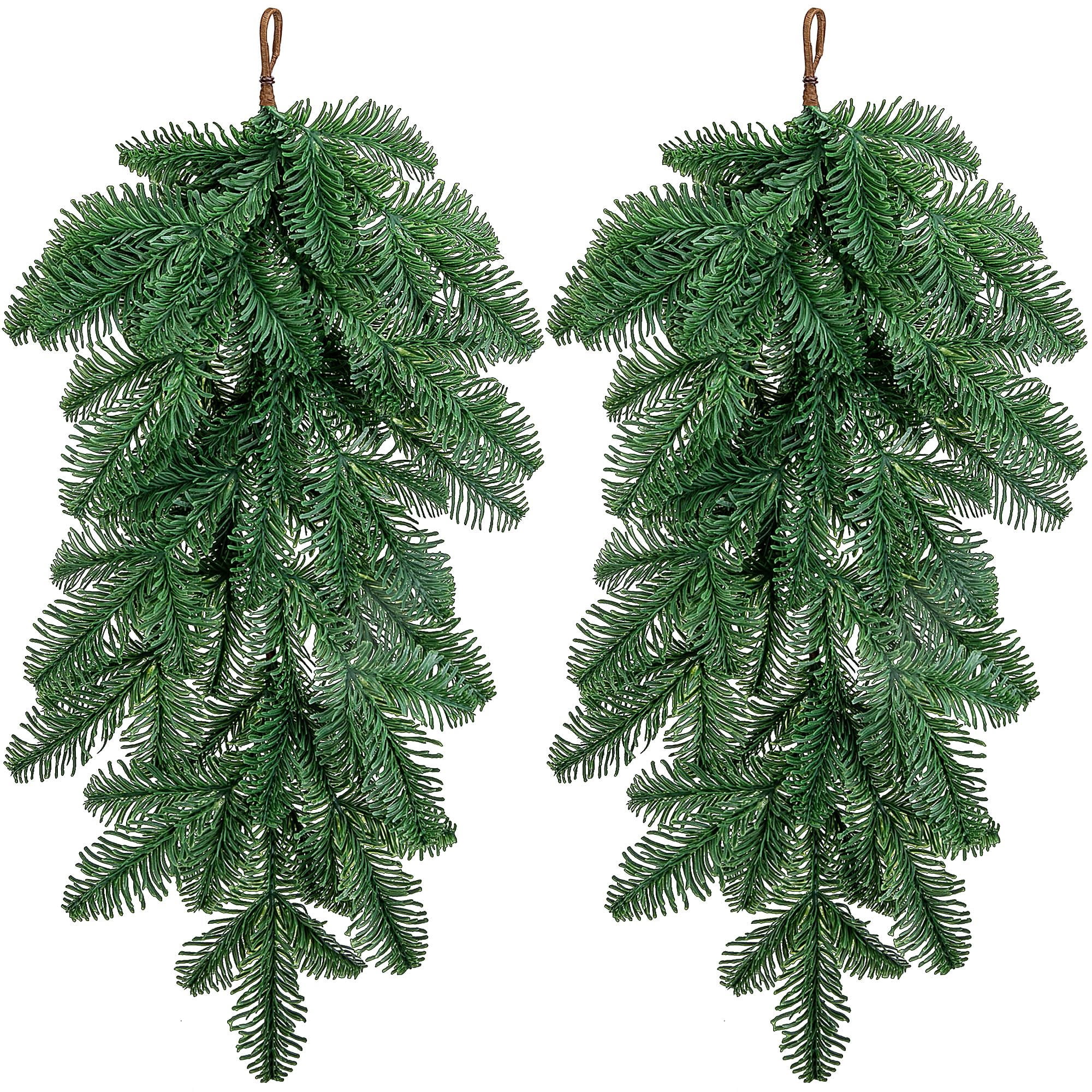 2 Pcs Christmas Teardrop Swag, 28" Artificial Norfolk Pine Teardrop ...
