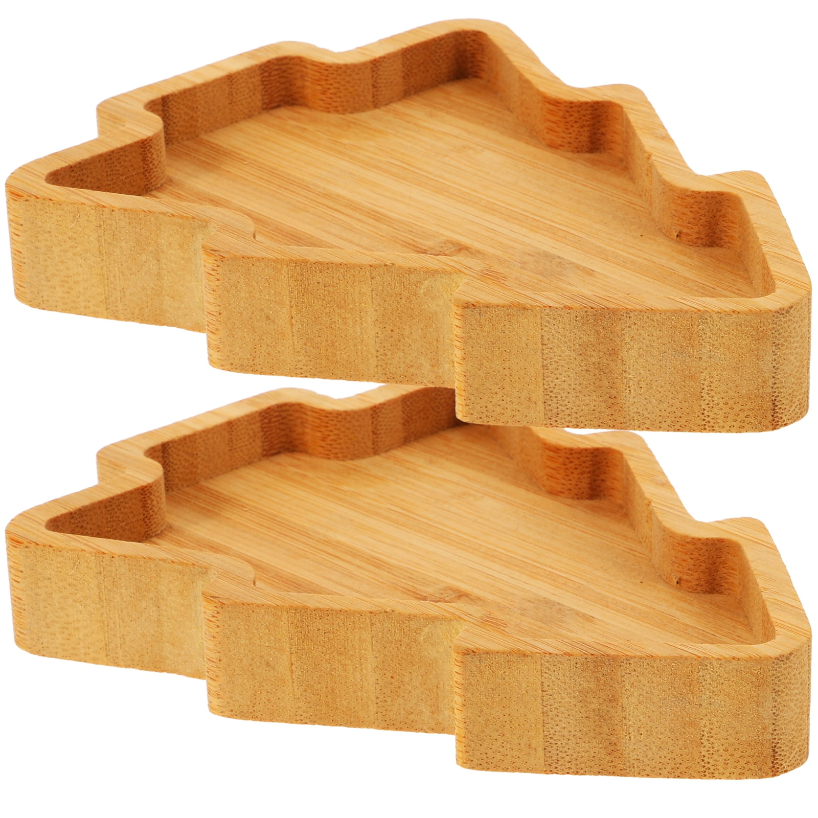 2 Pcs Christmas Tree Tray Wooden Tray Bamboo Dinner Plate Coworker ...