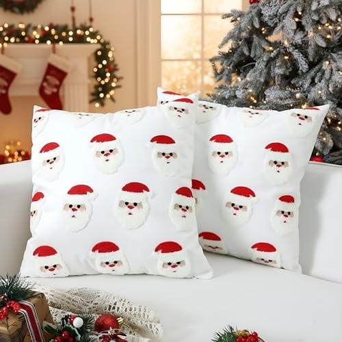 2 Pcs Christmas Tufted Throw Pillow Covers 18 x 18 Inch Cute Santa ...