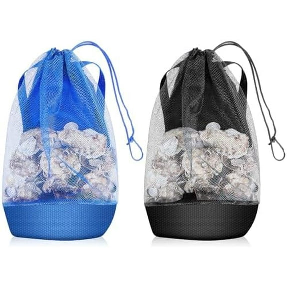 2 Pcs Clam Bag Beach Mesh Seashell Collecting Bag Sand Away Diving Clamming Drawstring Backpack ...