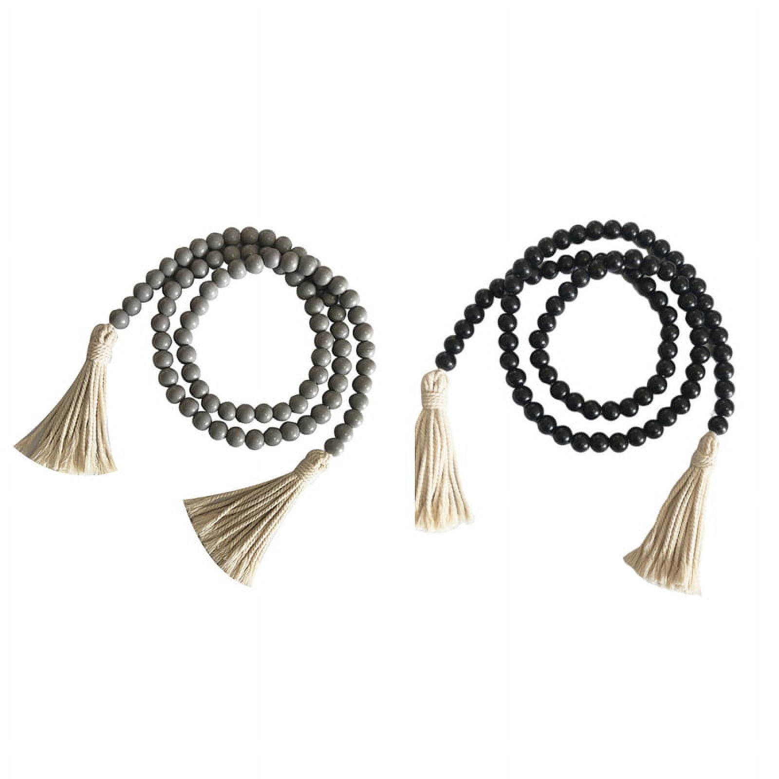 2 Pcs Classic Wood Beads Tassel, 33 Inch Black & Gray Wood Bead Garland ...