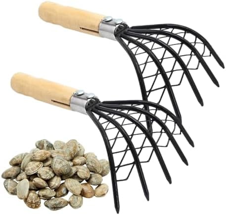 2 Pcs Claw Rake with Basket, Clamming Claws with Mesh Net Oyster Shell ...
