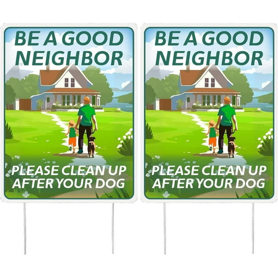 2 Pcs Clean Up After Your Dog Signs for Yard Pick Up After Your Pet Signs with Metal Stake No ...