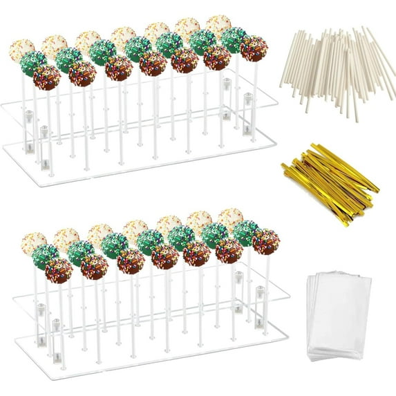 2 Pcs Clear Acrylic Cake Pop Stand with 300 Pcs Accessories, 2-Tier 21 ...