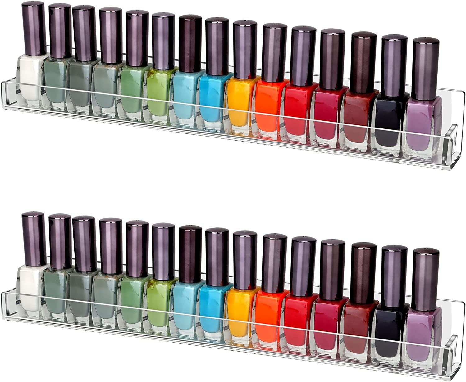 2 Pcs Clear Acrylic Nail Polish Organizer Wall Mounted Nail Polish Rack ...