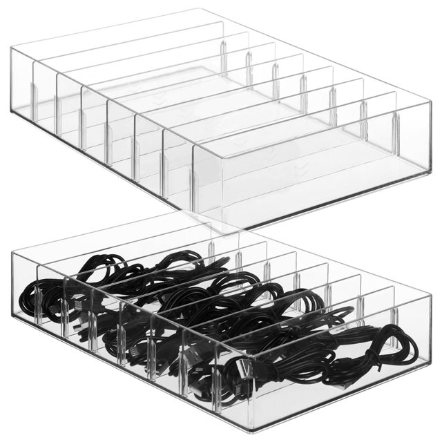 2 Pcs Clear Cable Organizers, Plastic Cable Charger Organizer Boxes ...