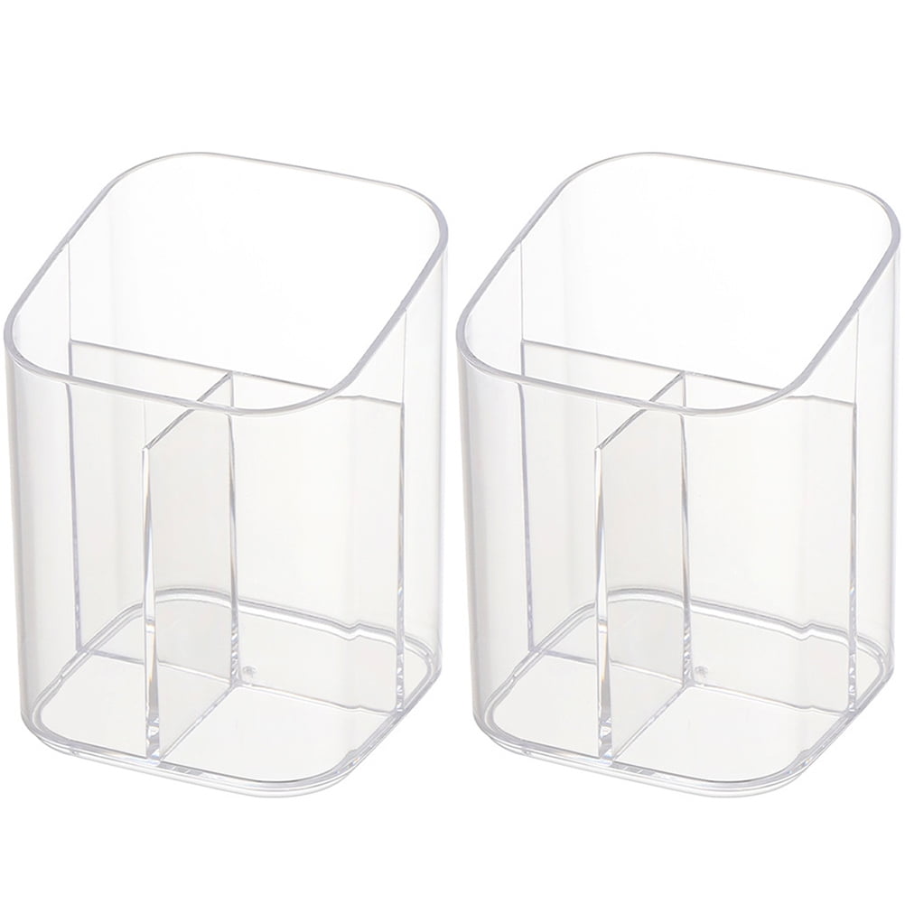 2 Pcs Clear Desk Organiser Make up Brushes Makeup Bucket Case Plastic ...