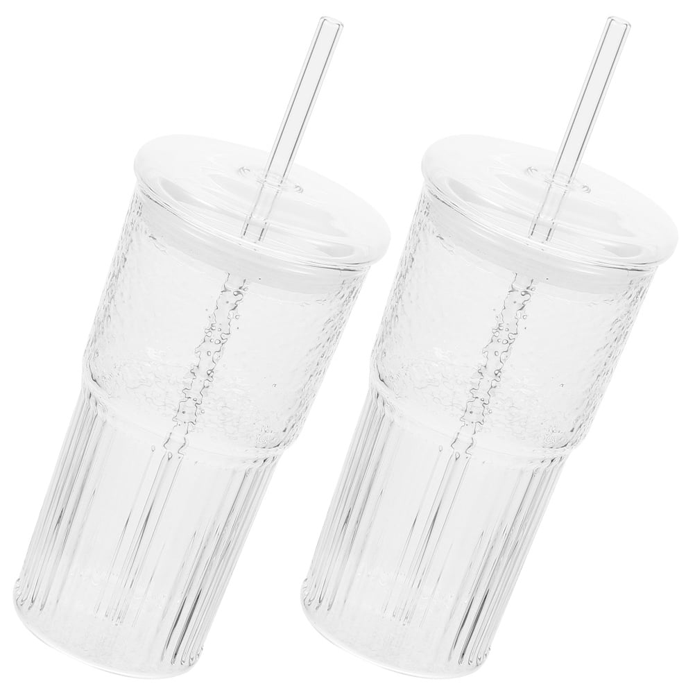 2 Pcs Clear Glass Cup For Coffee Glasses Coffeecup Water Straws Iced Tea Drinking