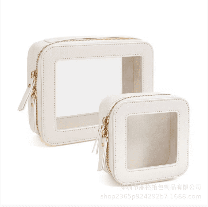 2 Pcs Clear Makeup Bag Set, PU Leather Cosmetic Pouch with Transparent ...