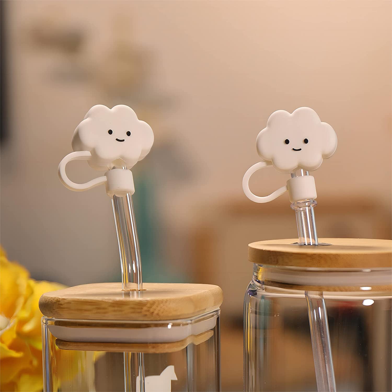 2 Pcs Cloud Silicone Straw Cover Reusable Drinking Straw Caps Lids Dust ...