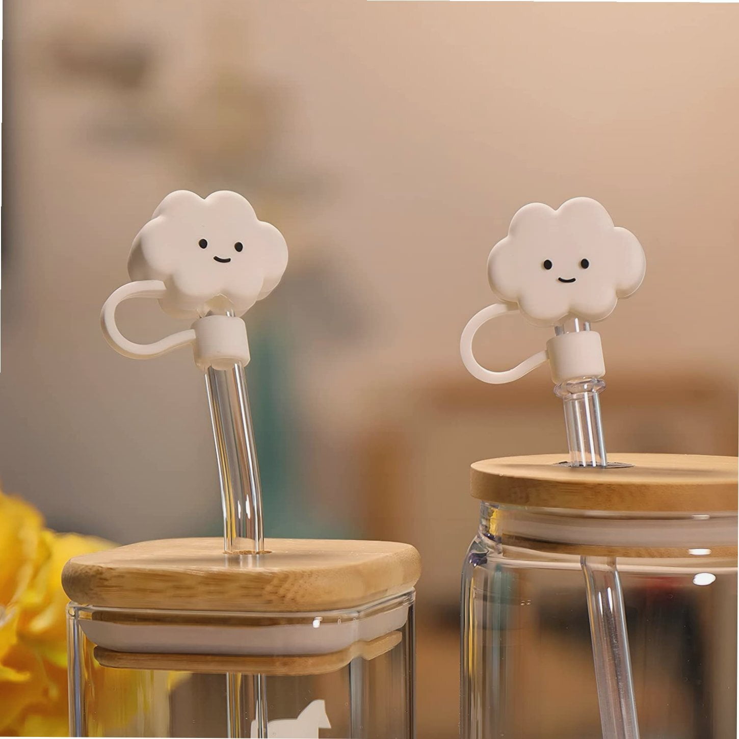 2 Pcs Cloud Silicone Straw Cover Reusable Drinking Straw Caps Lids Dust ...