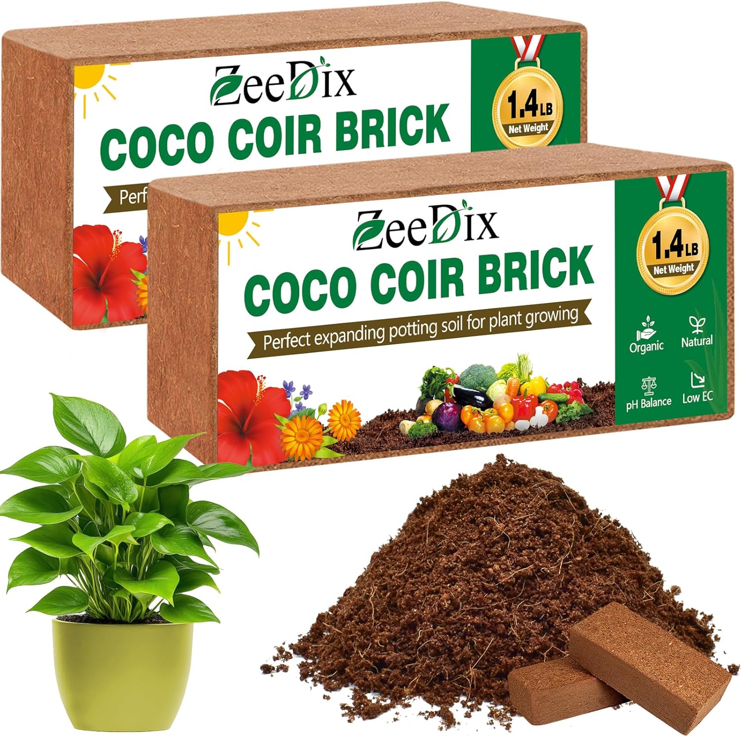 2 Pcs Coco Coir Brick for Plants- 100% Organic Coconut Coir for Garden ...
