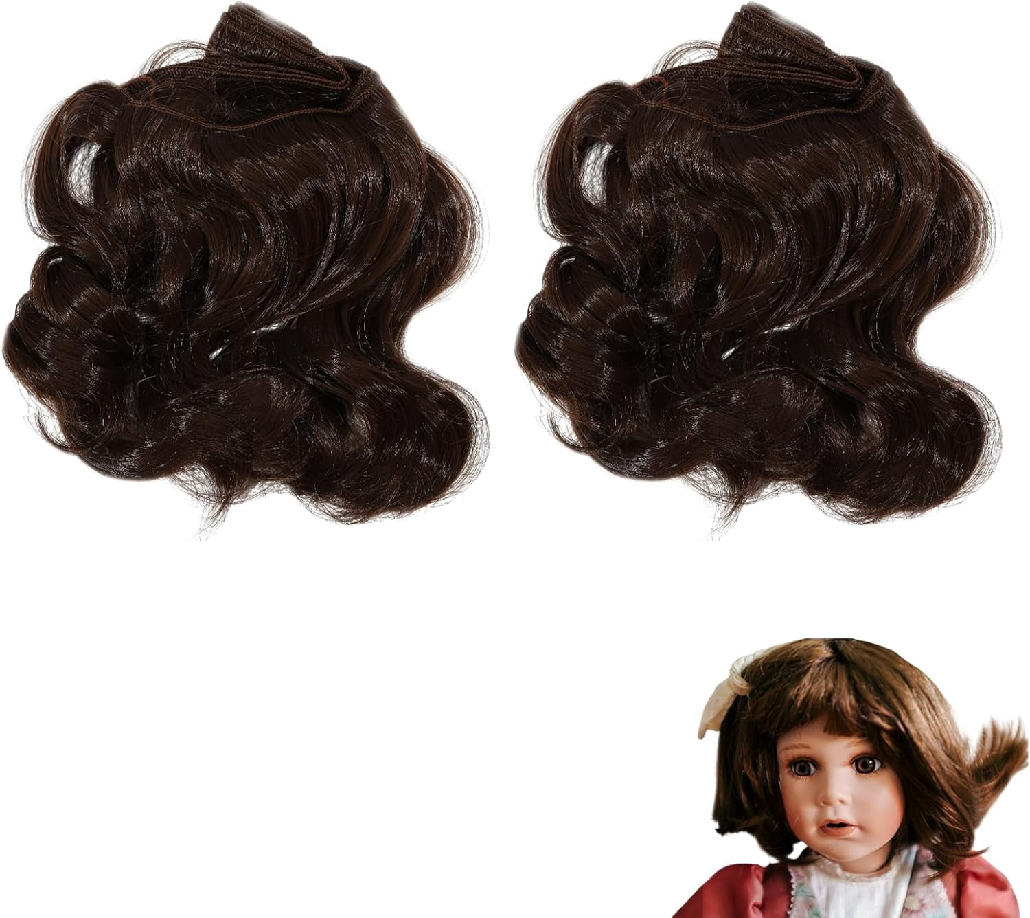 2 Pcs Coconut Brown Wig Hair 15cm Beachy Waves Hair Wigs Dolls Soft ...