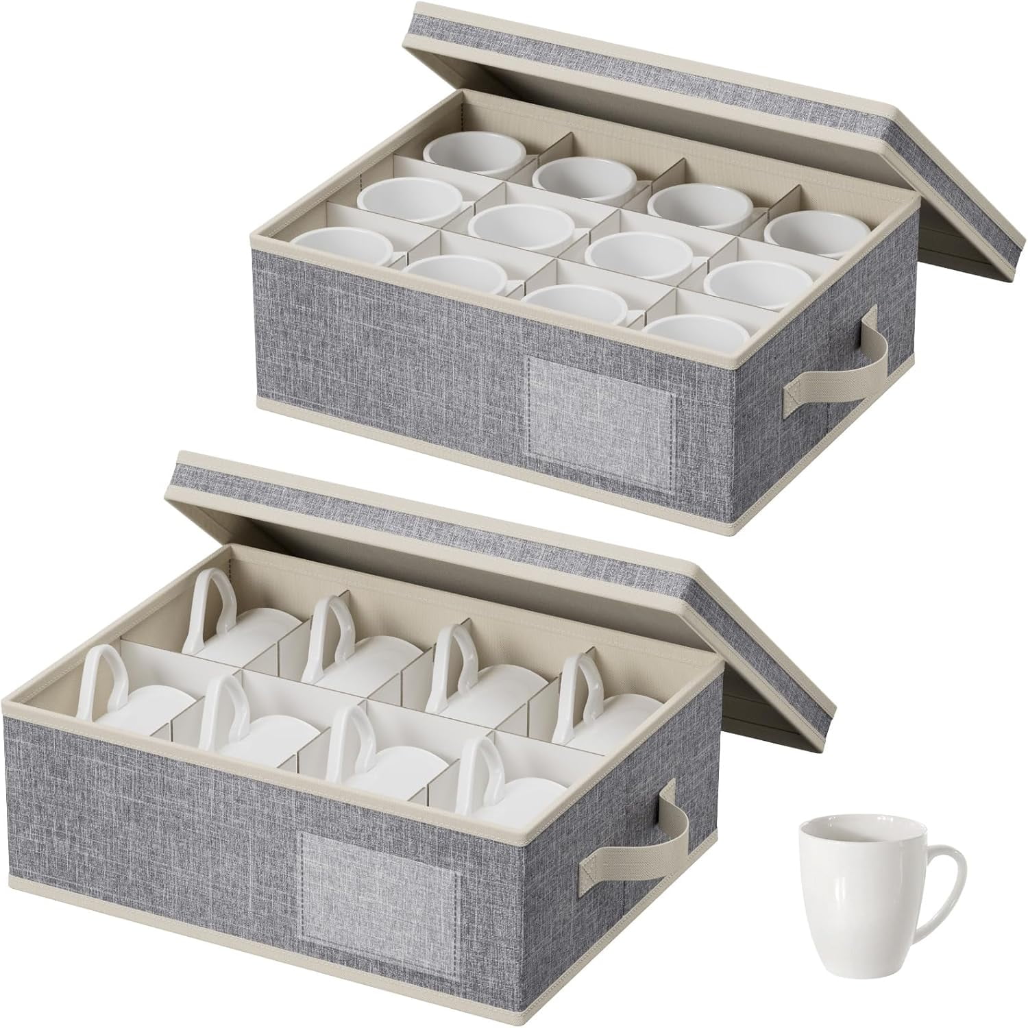 2 Pcs Coffee Mug Storage Box with Dividers, Stackable Cationic Hard ...