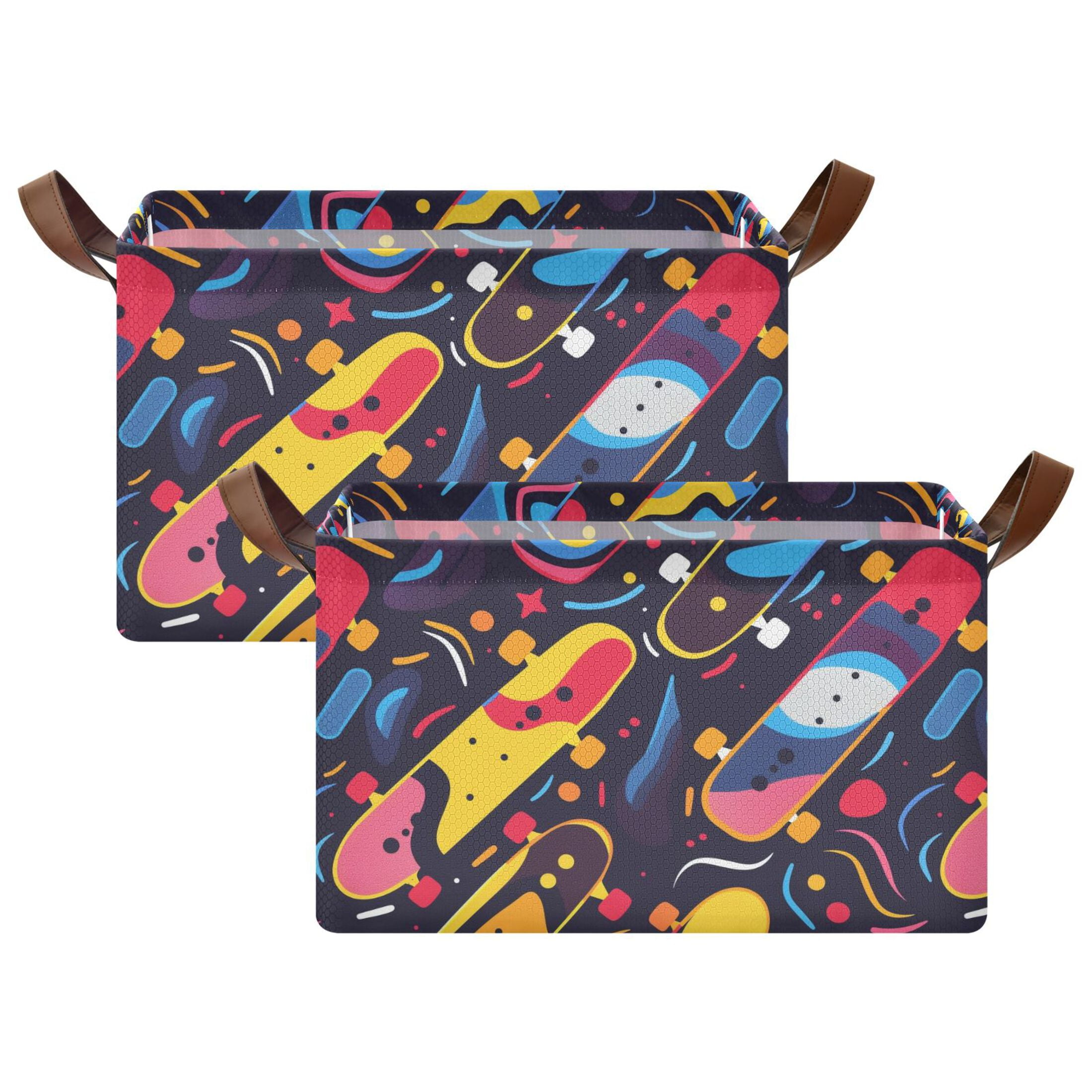 2 Pcs Collapsible Storage Bins Fabric Shelf Baskets with Handles 16.9 ...