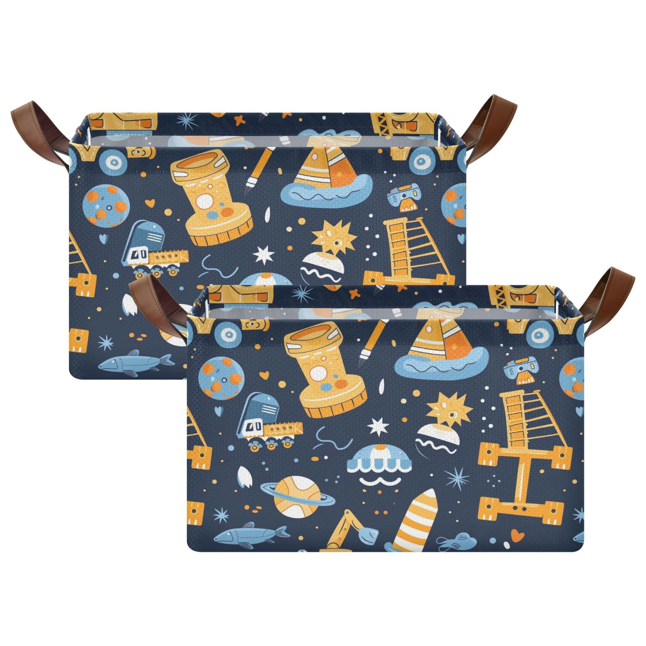 2 Pcs Collapsible Storage Bins Fabric Shelf Baskets with Handles 16.9 ...