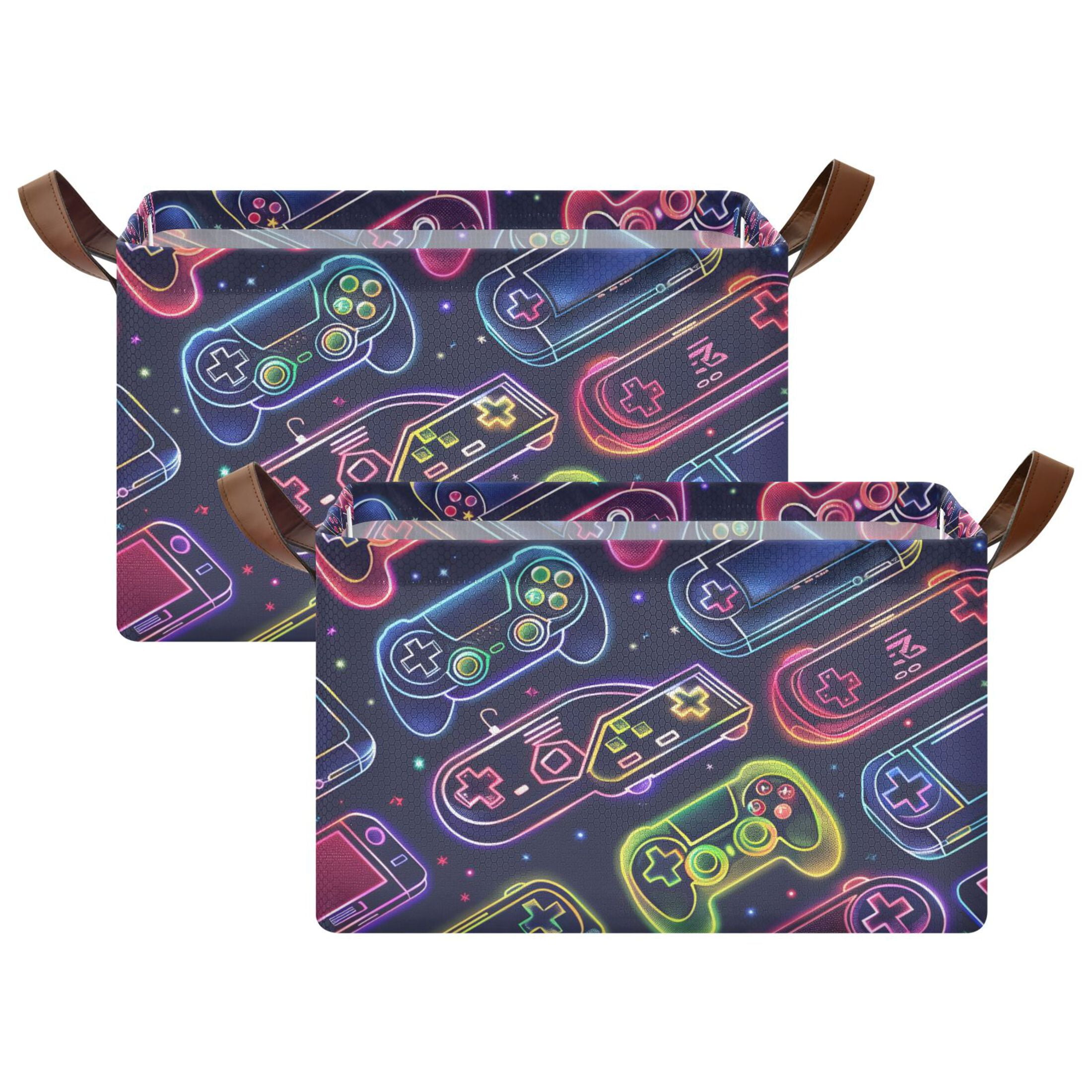 2 Pcs Collapsible Storage Bins Fabric Shelf Baskets with Handles 16.9 ...