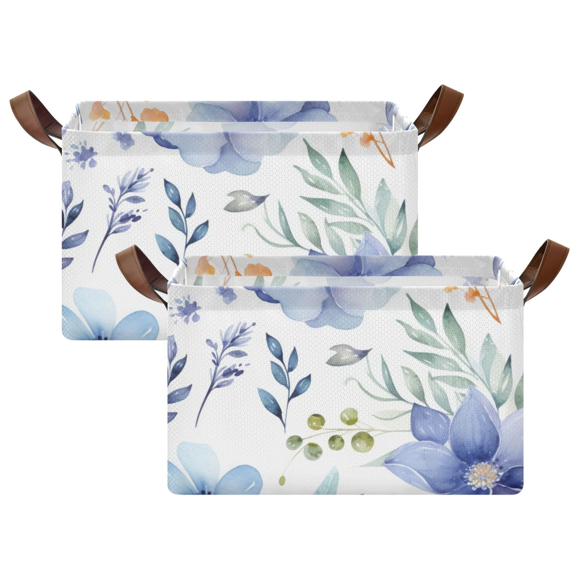 2 Pcs Collapsible Storage Bins Fabric Shelf Baskets with Handles 16.9 ...