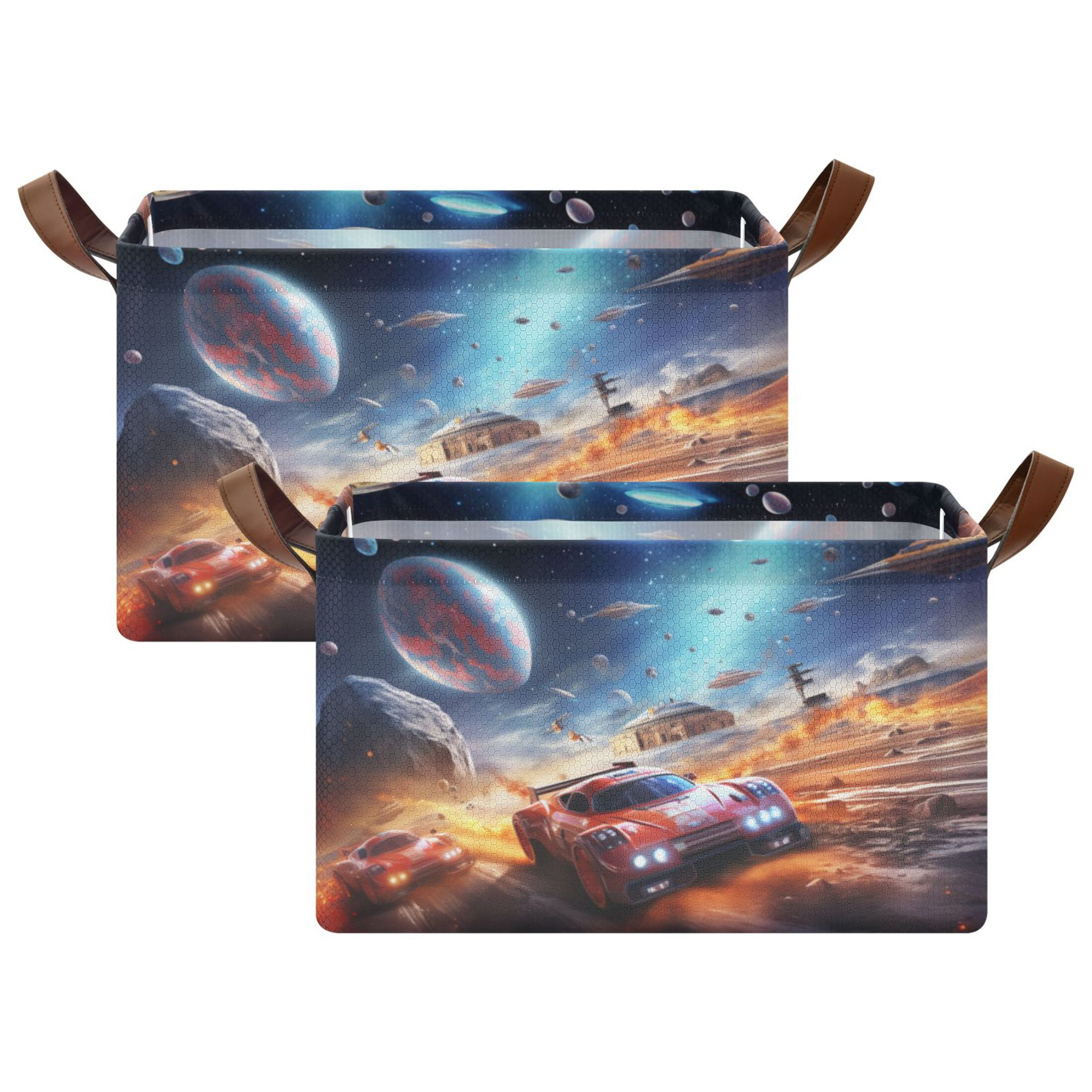 2 Pcs Collapsible Storage Bins Fabric Shelf Baskets with Handles 16.9 ...