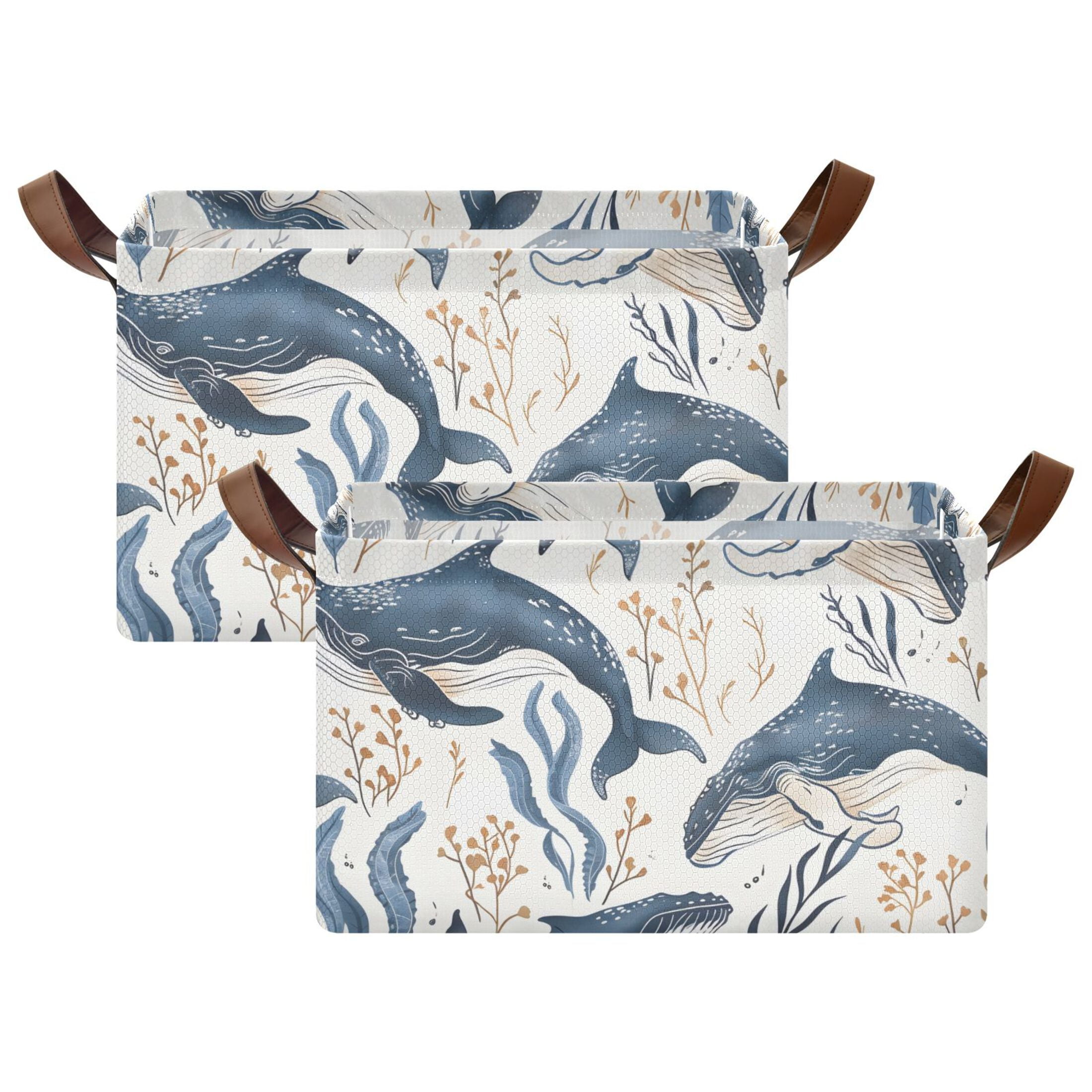 2 Pcs Collapsible Storage Bins Fabric Shelf Baskets with Handles 16.9 ...