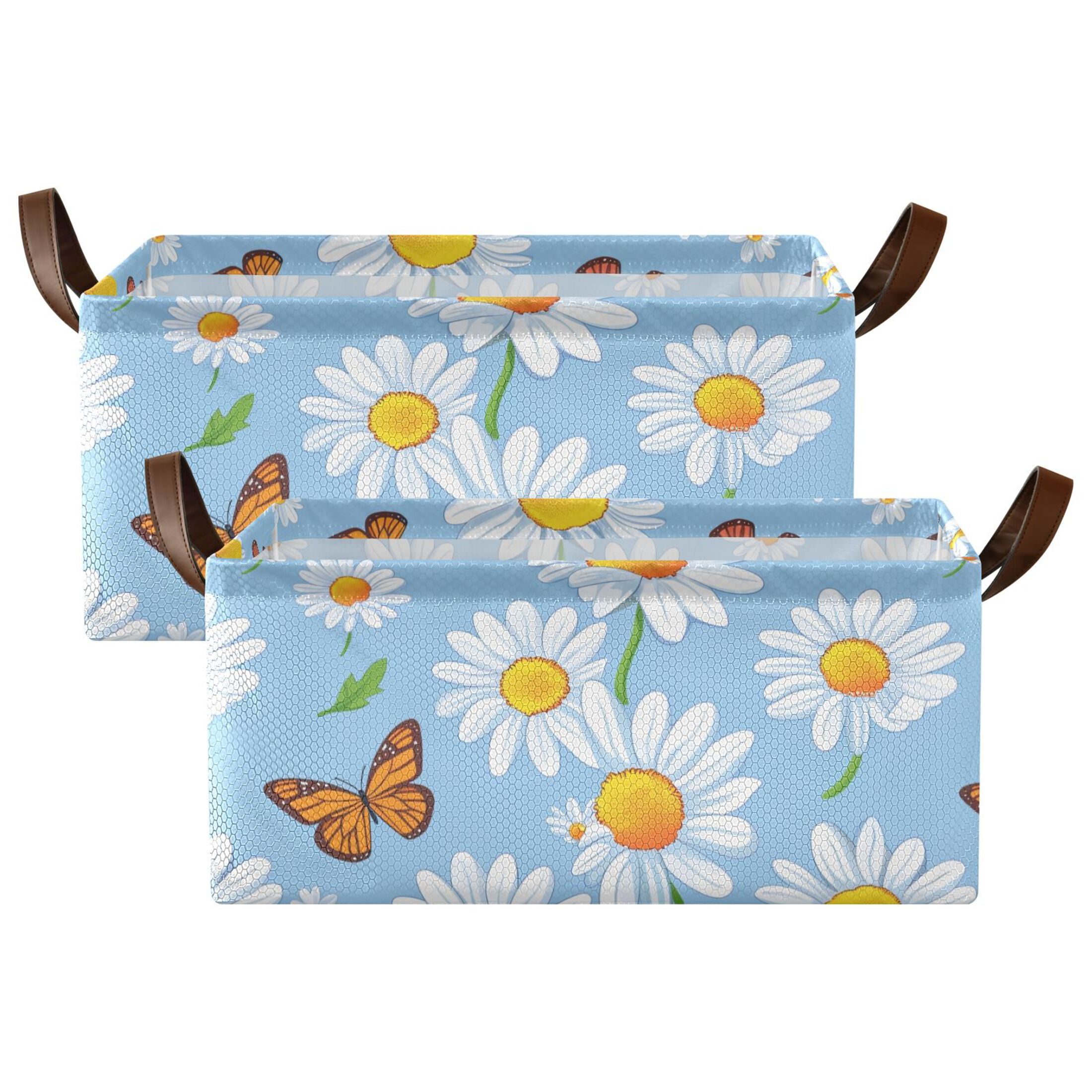 2 Pcs Collapsible Storage Bins Fabric Shelf Baskets with Handles 16.9 ...