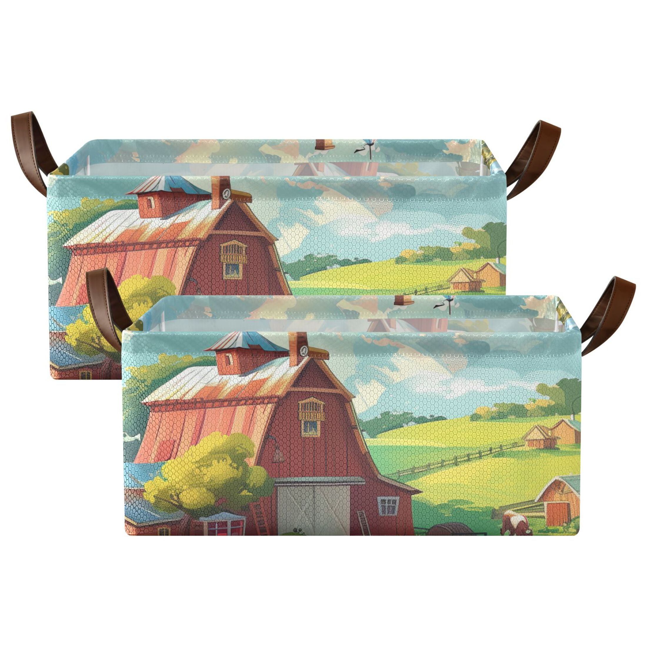 2 Pcs Collapsible Storage Bins Fabric Shelf Baskets with Handles 16.9"x11.4"x7.7" Closet ...