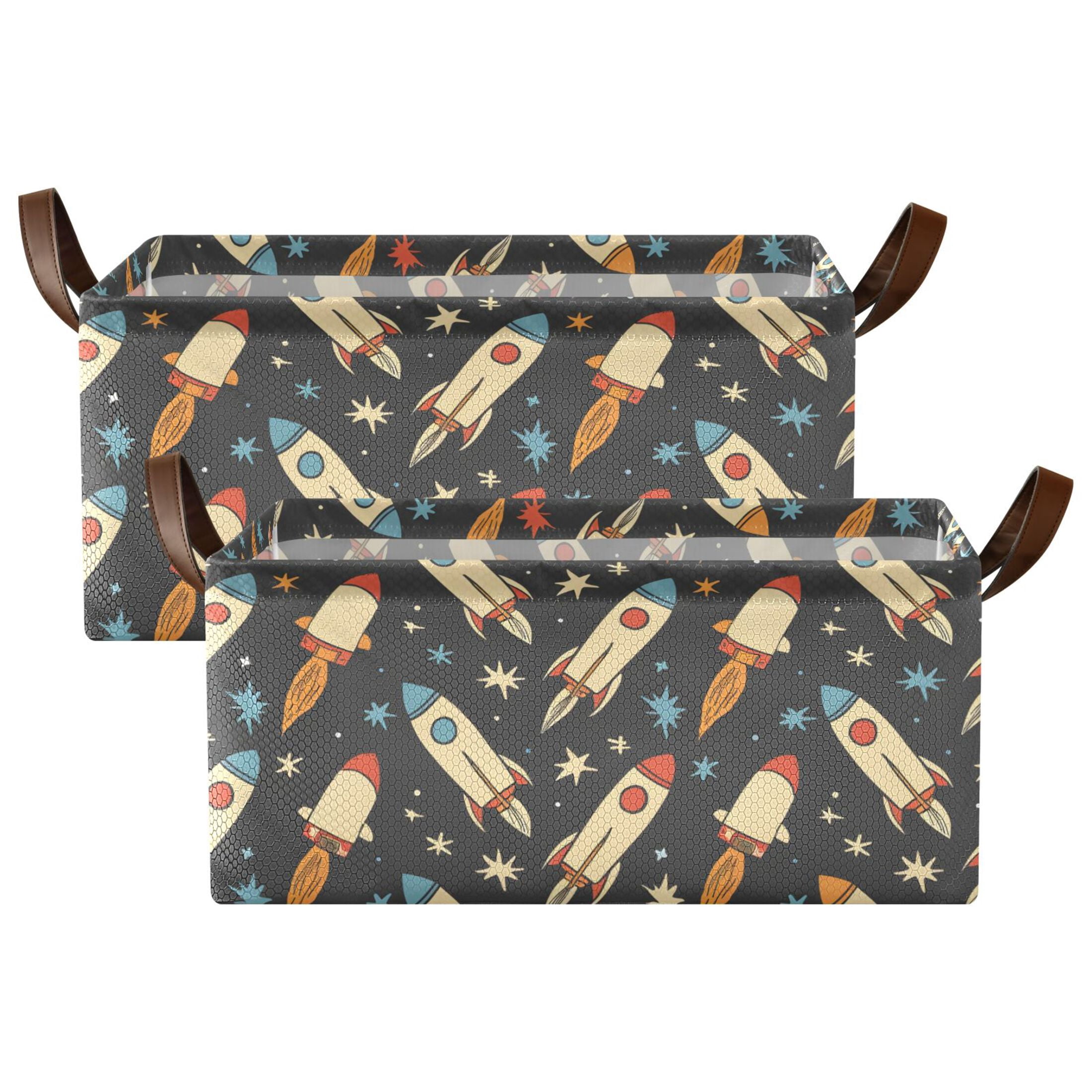 2 Pcs Collapsible Storage Bins Fabric Shelf Baskets with Handles 16.9 ...